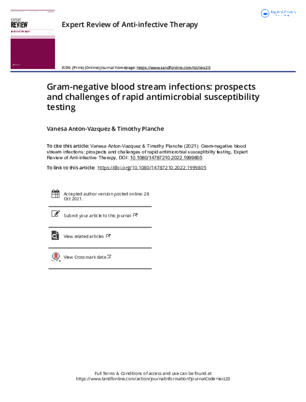 (PDF) Gram-negative blood stream infections: prospects and challenges of rapid antimicrobial ...