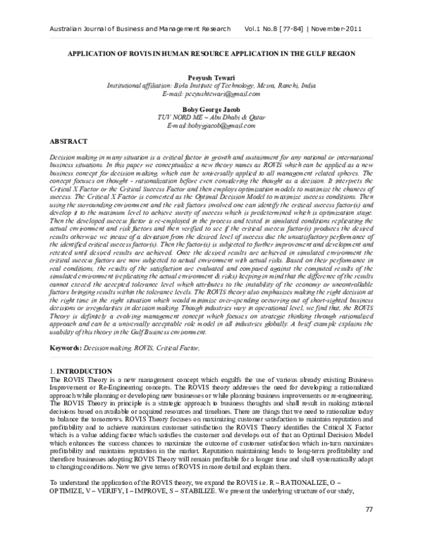 (PDF) Application of Rovis in Human Resource Application in the Gulf Region