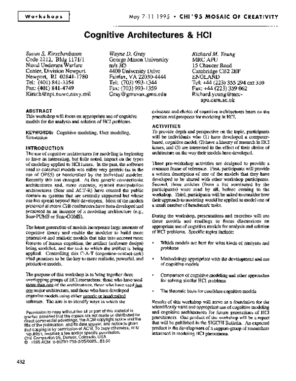 (PDF) Cognitive architectures & HCI (abstract)