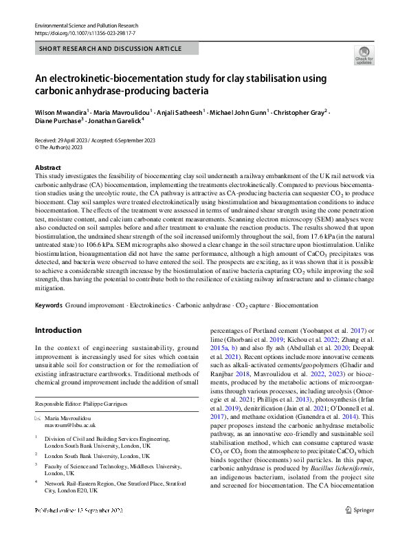 (PDF) An electrokinetic-biocementation study for clay stabilisation ...
