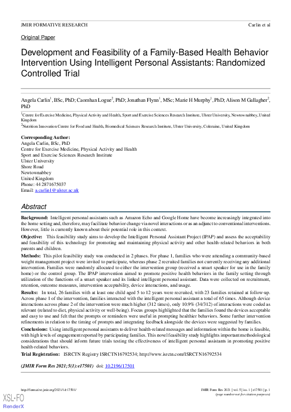 (PDF) Development and Feasibility of a Family-Based Health Behavior ...