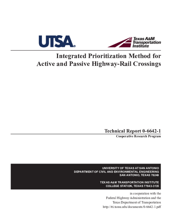 (PDF) Integrated prioritization method for active and passive highway-rail crossings