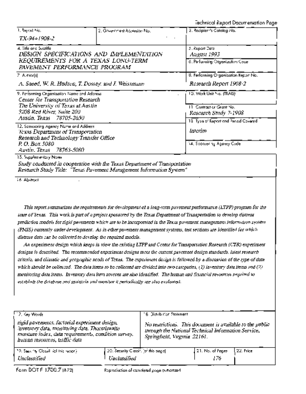 (PDF) Design specifications and implementation requirements for a Texas ...