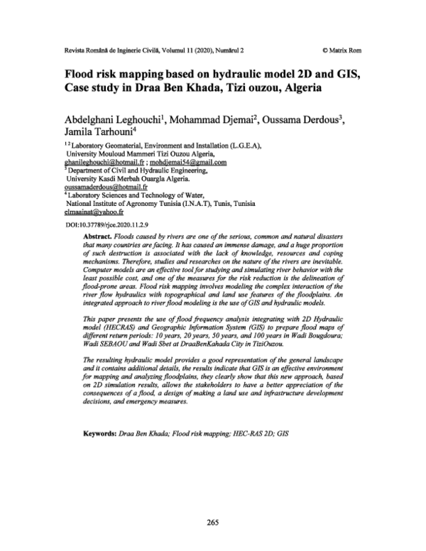 (PDF) Flood risk mapping based on hydraulic model 2D and GIS , Case study in Draa Ben Khada ...