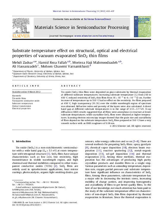 (PDF) Substrate temperature effect on structural, optical and ...
