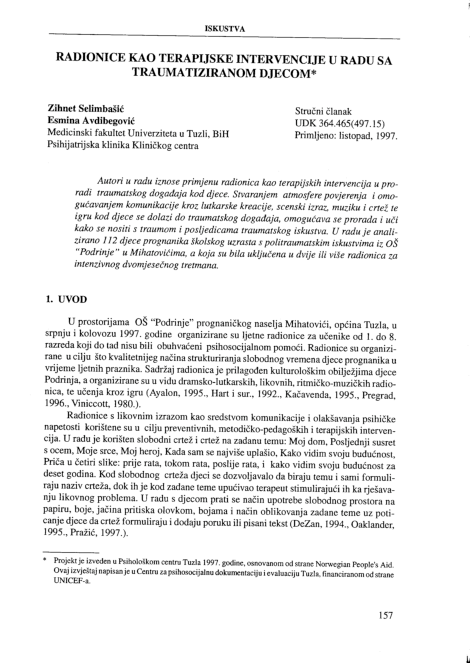 (PDF) Radionice Kao Terapijske Intervencije U Radu Sa Traumatiziranom Djecom