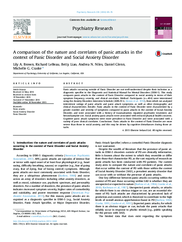 (PDF) A comparison of the nature and correlates of panic attacks in the ...
