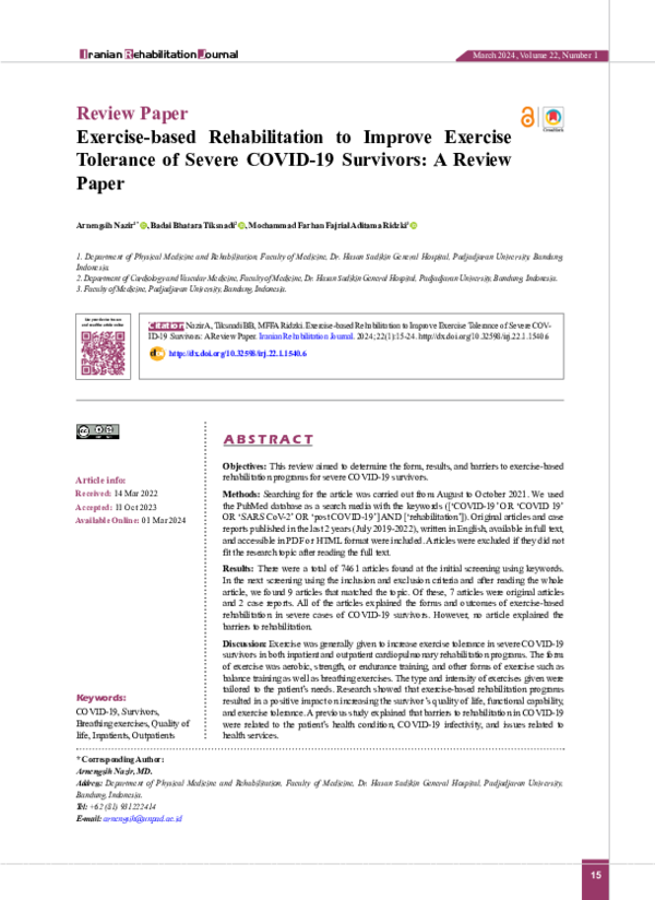 (PDF) Exercise-based Rehabilitation to Improve Exercise Tolerance of ...