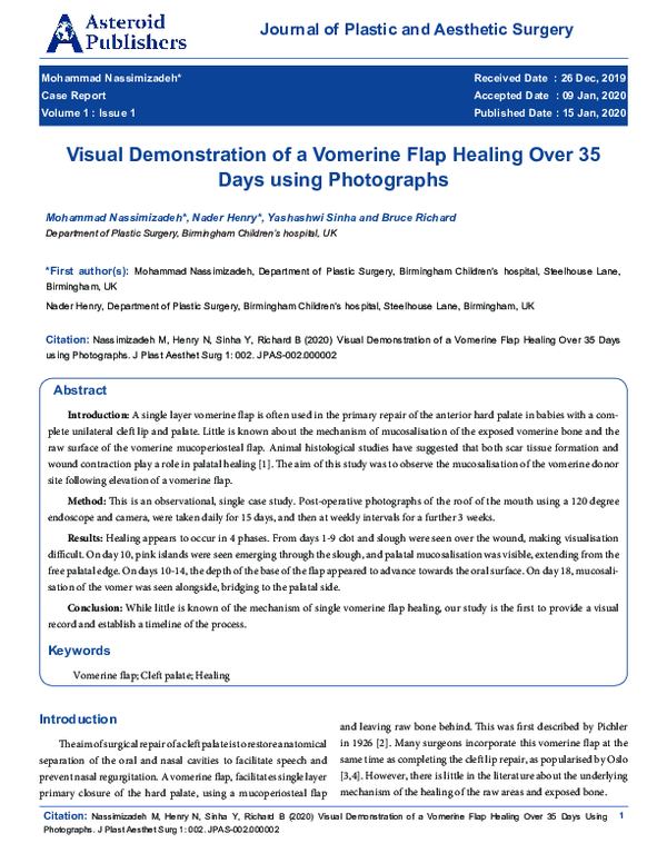 (PDF) Visual Demonstration of a Vomerine Flap Healing Over 35 Days ...