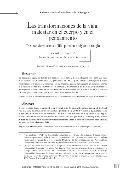 (PDF) Las transformaciones de la vida: malestar en el cuerpo y en el ...