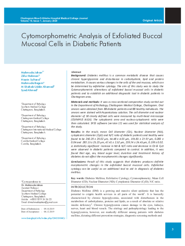(PDF) Cytomorphometric analysis of exfoliated buccal cells to evaluate ...