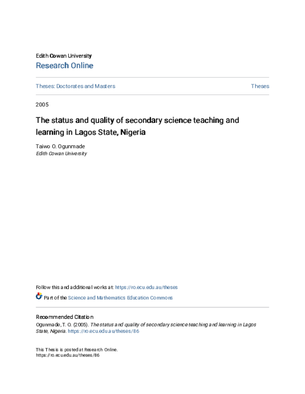 (PDF) The status and quality of secondary science teaching and learning ...