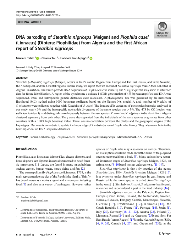 (PDF) DNA barcoding of Stearibia nigriceps (Meigen) and Piophila casei ...