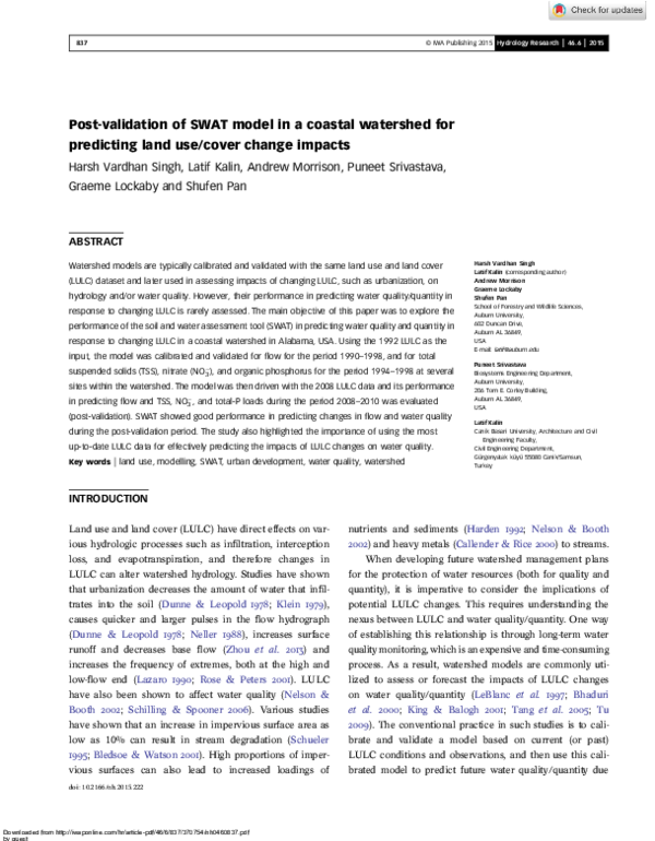 (PDF) Post-validation of SWAT model in a coastal watershed for ...