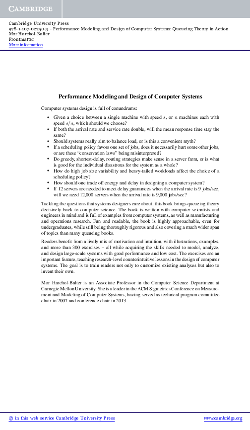 (PDF) Performance Modeling and Design of Computer Systems: Queueing Theory in Action