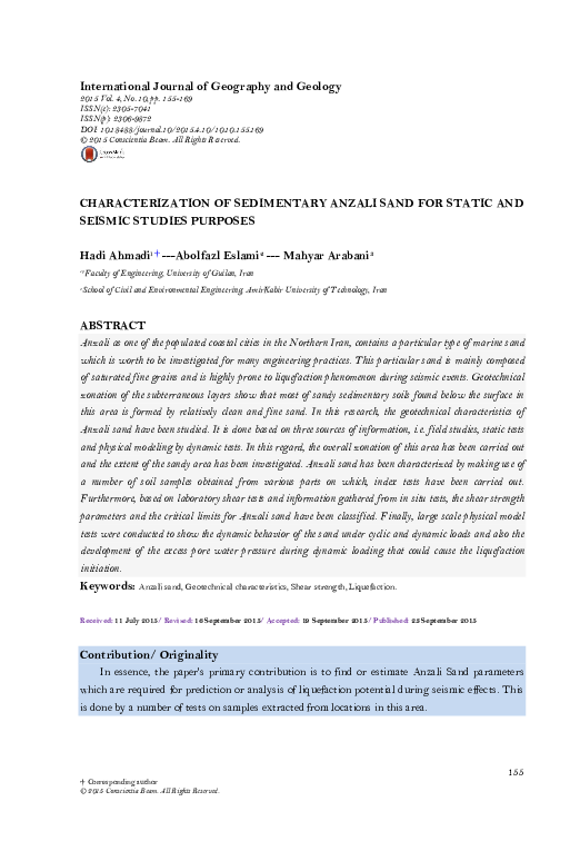 (PDF) Characterization of Sedimentary Anzali Sand for Static and ...