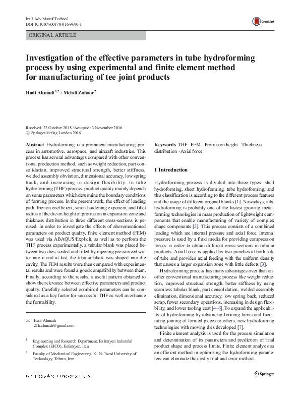 Pdf Investigation Of The Effective Parameters In Tube Hydroforming Process By Using 