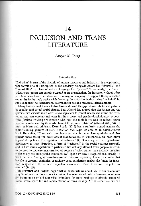 (PDF) Inclusion and Trans Literature