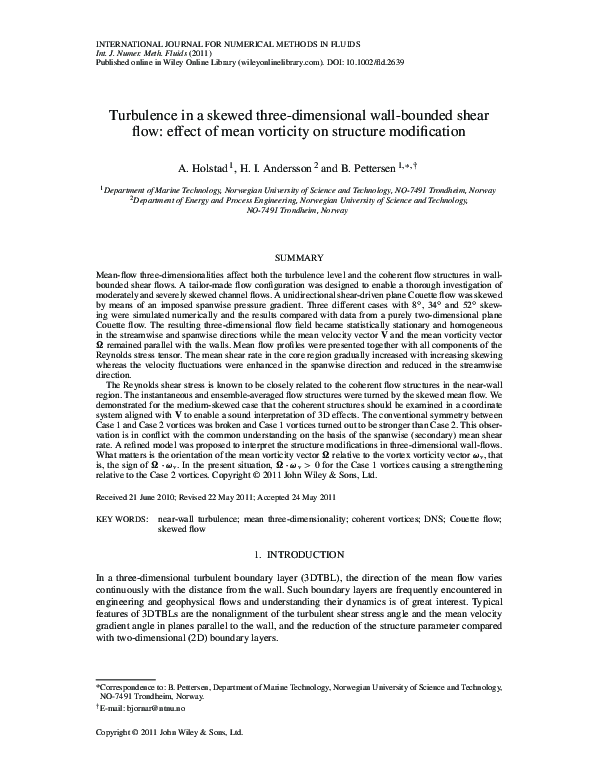 (PDF) Turbulence in a skewed three-dimensional wall-bounded shear flow: effect of mean vorticity ...