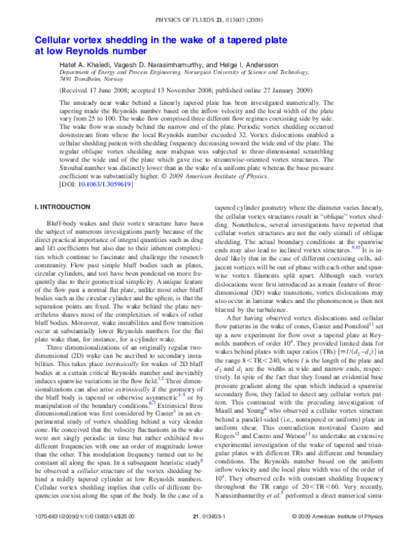 (PDF) Cellular vortex shedding in the wake of a tapered plate