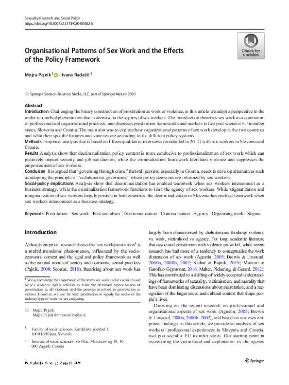 Pdf Organisational Patterns Of Sex Work And The Effects Of The Policy