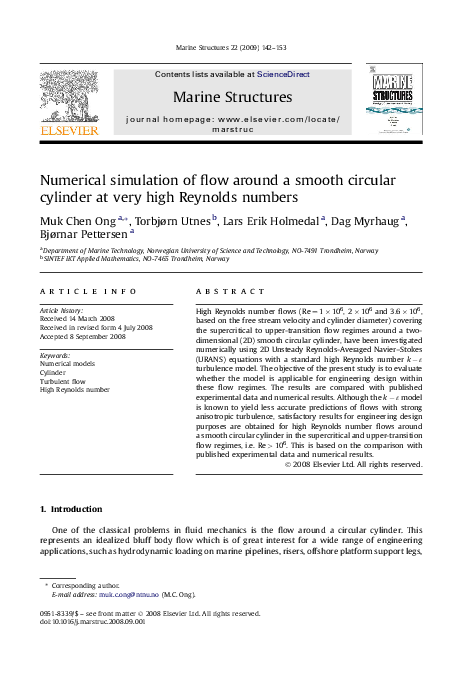 (PDF) Numerical simulation of flow around a smooth circular cylinder at ...