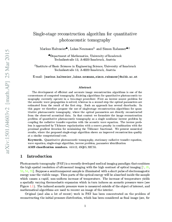 (PDF) Single-stage reconstruction algorithm for quantitative ...