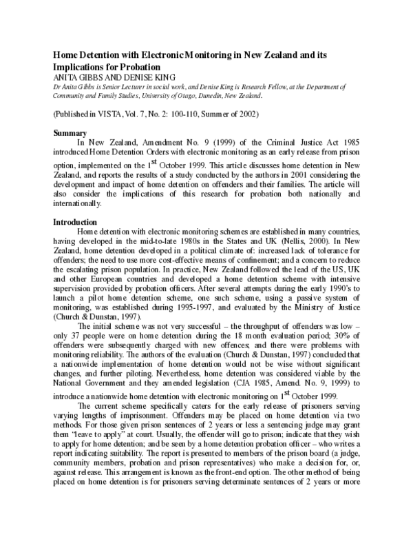 (PDF) Home Detention with Electronic Monitoring in New Zealand and its ...
