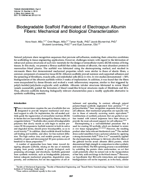(PDF) Biodegradable Scaffold Fabricated of Electrospun Albumin Fibers: Mechanical and Biological ...