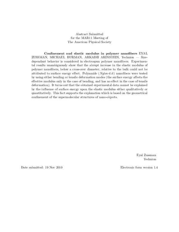 (PDF) Confinement and elastic modulus in polymer nanofibers