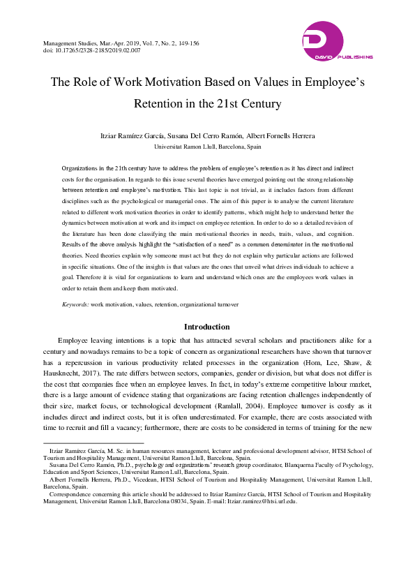 (PDF) The Role of Work Motivation Based on Values in Employee’s ...
