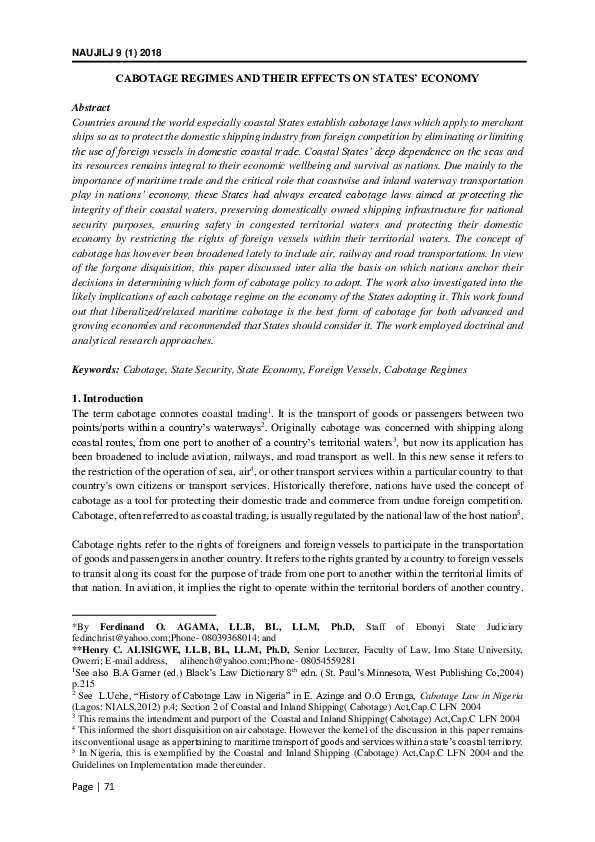 (PDF) Impacts of Cabotage Regimes on National Economies