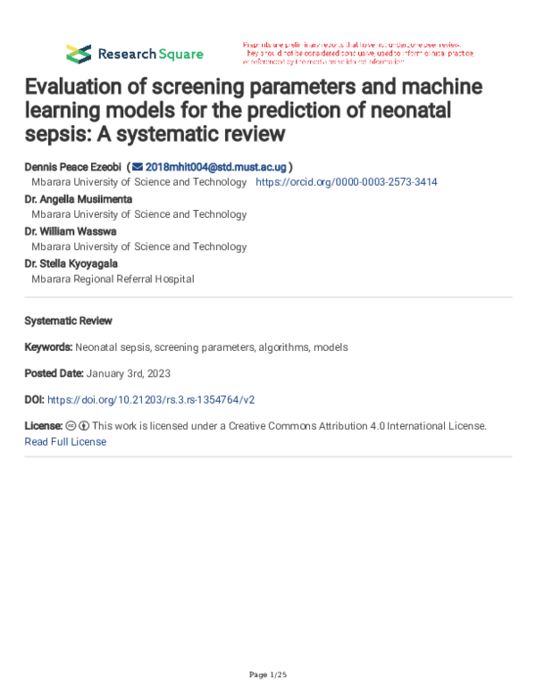 (PDF) Evaluation of screening parameters and machine learning models for the prediction of ...