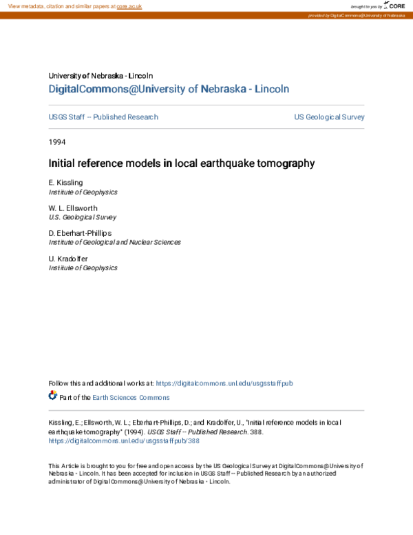 (PDF) Initial reference models in local earthquake tomography | Edi ...