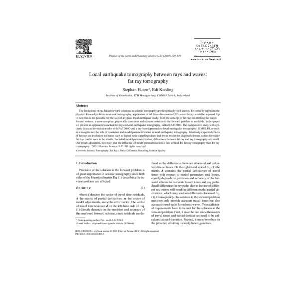 (PDF) Local earthquake tomography between rays and waves: fat ray ...