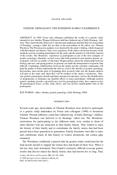 (PDF) Genetic Genealogy: The Woodson Family's Experience