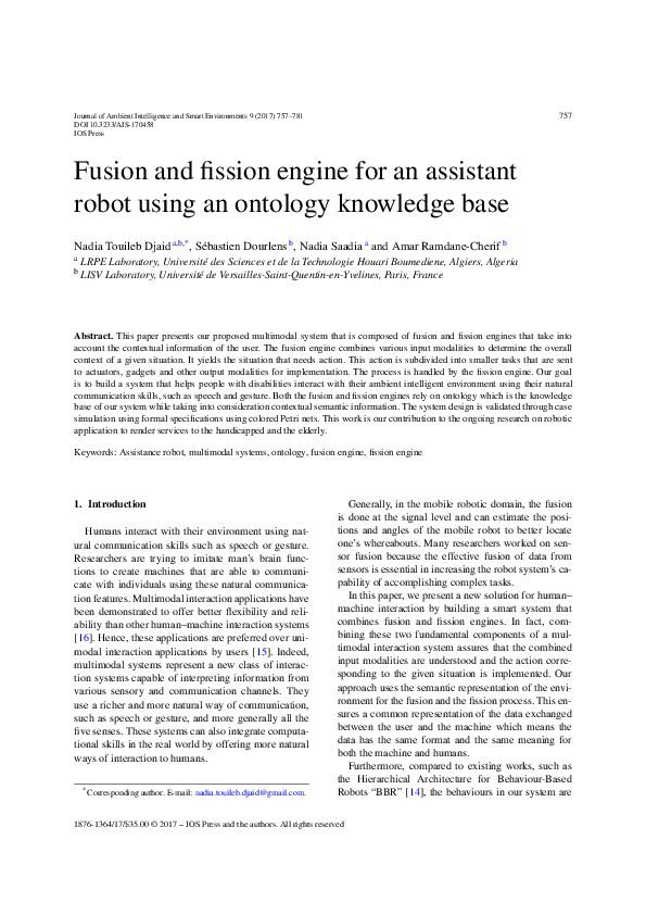 Fusion and fission engine for an assistant robot using an ontology knowledge base