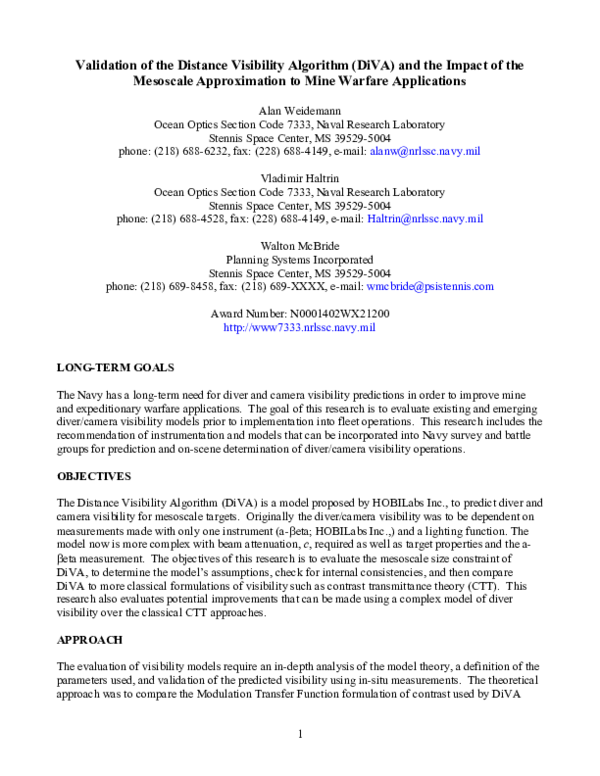 (PDF) Validation of the Distance Visibility Algorithm (DiVA) and the ...