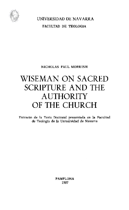 (PDF) Wiseman on Sacred Scripture and the authority of Church ...