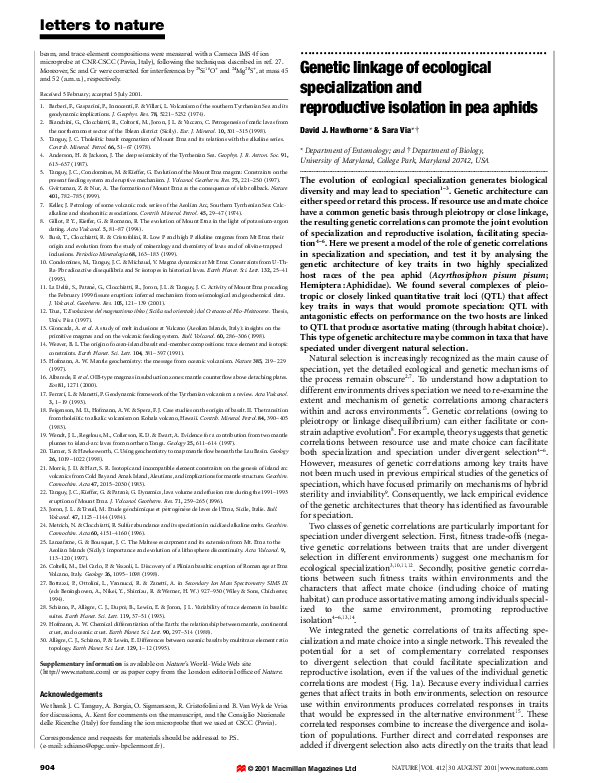 (PDF) Genetic linkage of ecological specialization and reproductive ...