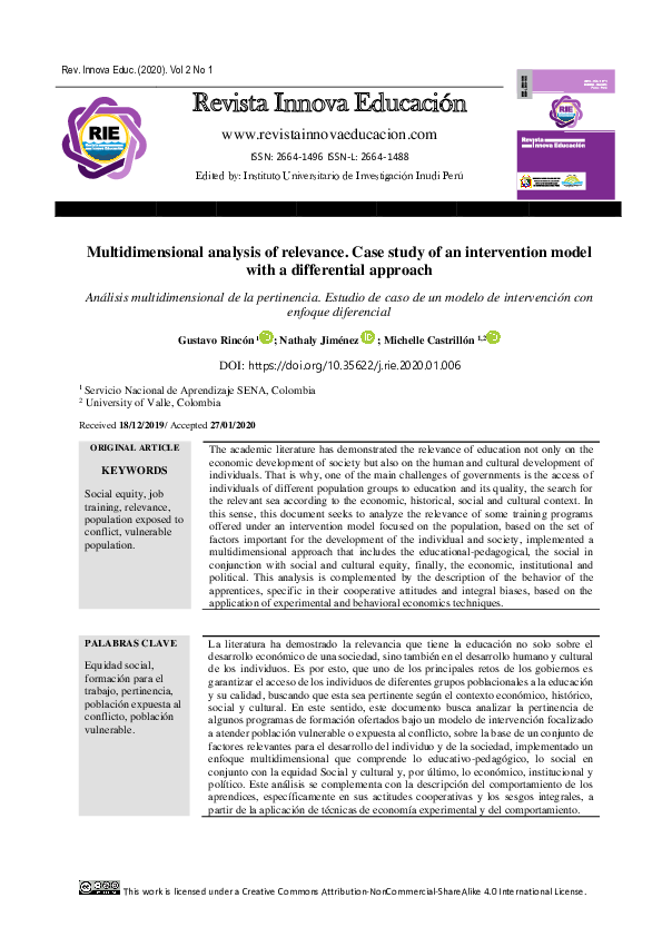 (PDF) Multidimensional analysis of relevance. Case study of an intervention model with a ...