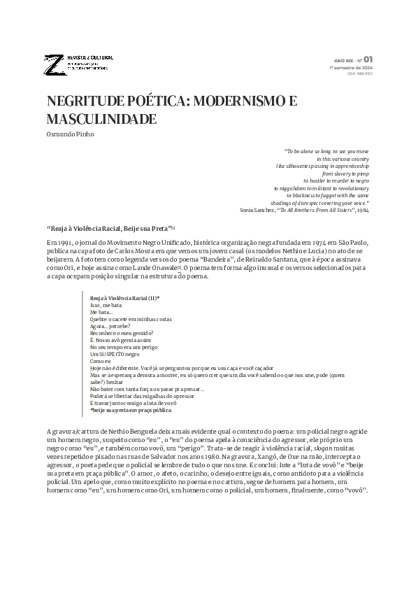 (PDF) NEGRITUDE POÉTICA: MODERNISMO E MASCULINIDADE