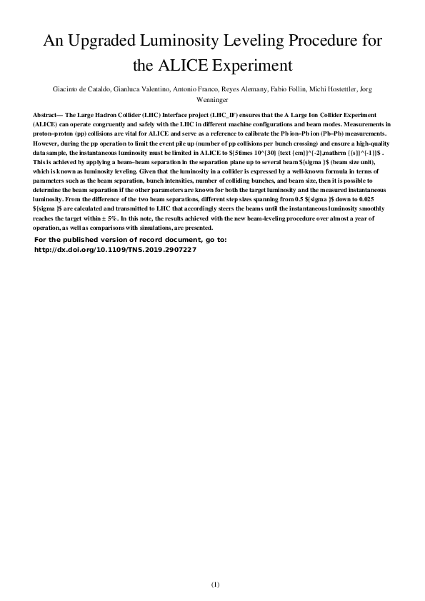 (PDF) An Upgraded Luminosity Leveling Procedure for the ALICE Experiment