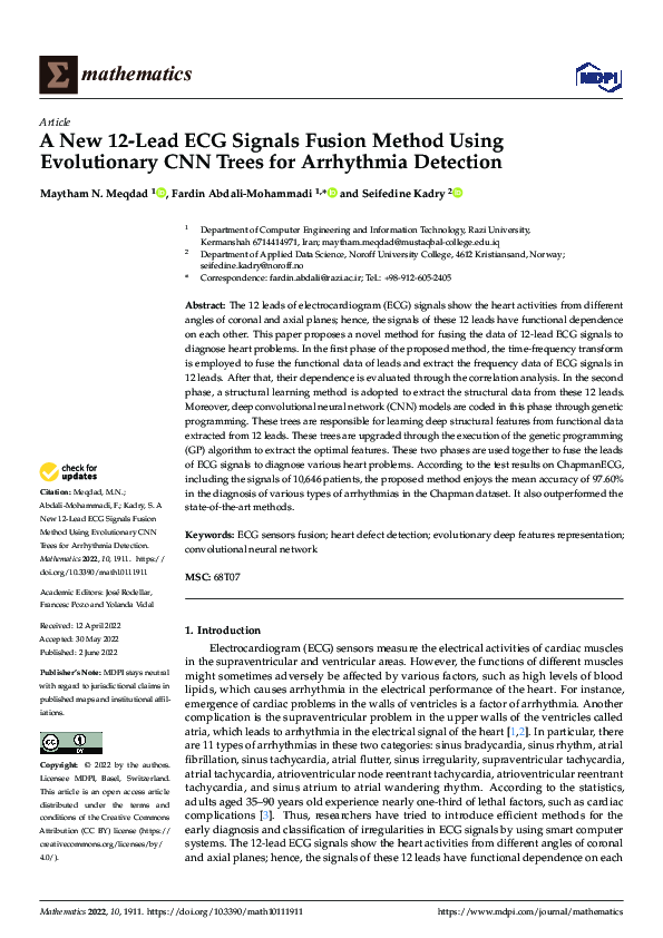 Pdf A New 12 Lead Ecg Signals Fusion Method Using Evolutionary Cnn Trees For Arrhythmia