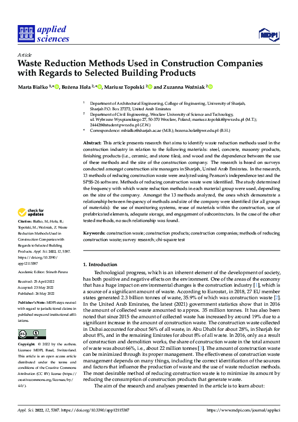 (PDF) Waste Reduction Methods Used in Construction Companies with ...