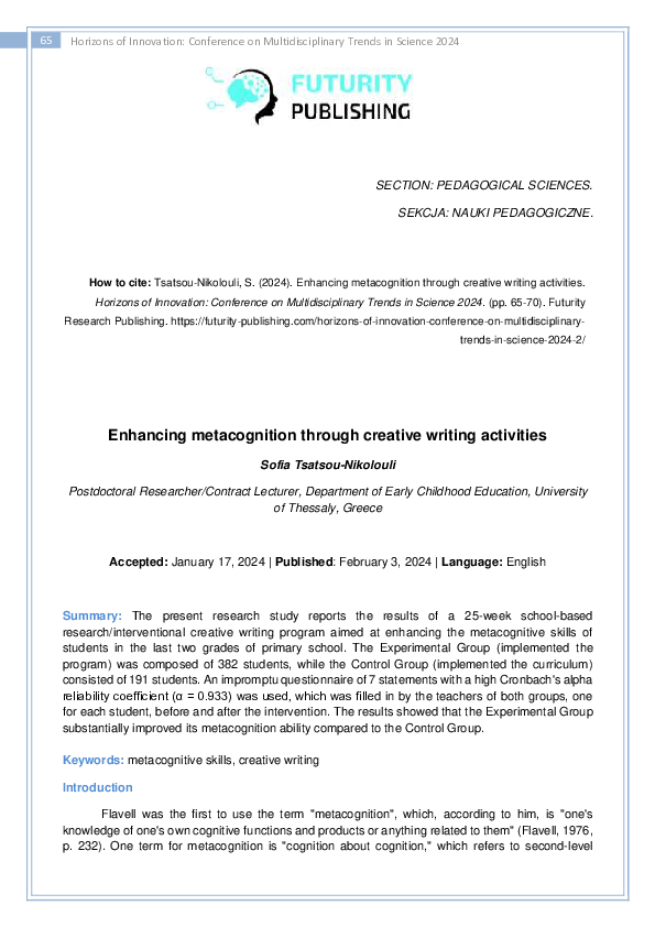 (PDF) Enhancing metacognition through creative writing activities