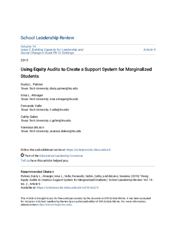 (PDF) Using Equity Audits to Create a Support System for Marginalized ...