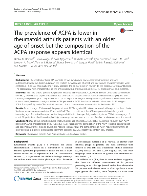 (PDF) The prevalence of ACPA is lower in rheumatoid arthritis patients ...