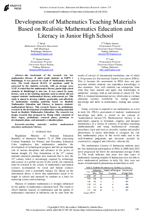 (PDF) Development of Mathematics Teaching Materials Based on Realistic ...