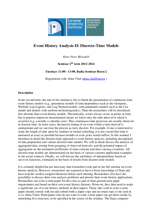 (PDF) Event History Analysis II: Discrete-Time Models